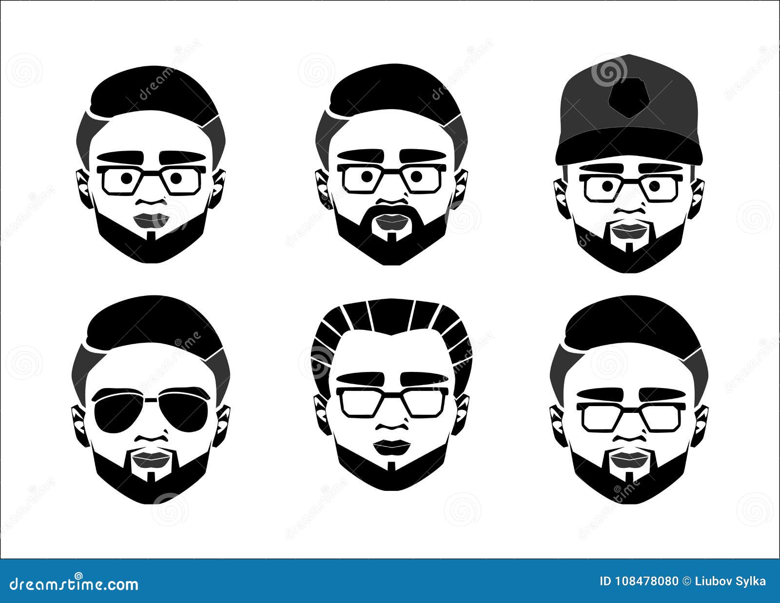 Programmer, Webmaster, Geek or Nerd Logo Vector Set. Cartoon Face Smart ...