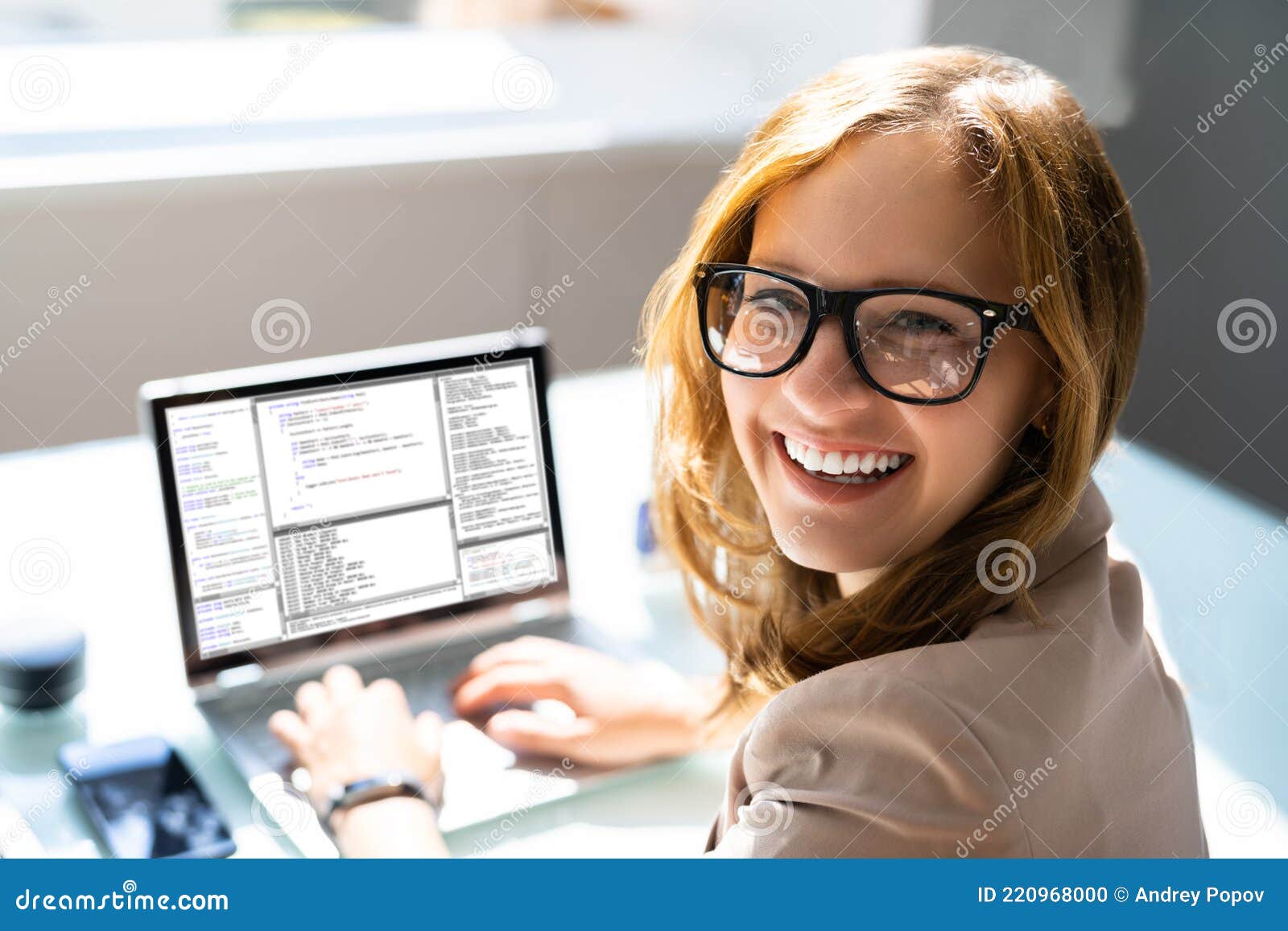 Programmer Woman Coding on Computer Stock Photo - Image of programmer ...