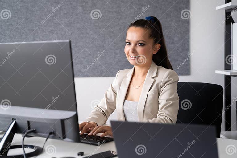Programmer Woman Coding on Computer Stock Image - Image of development ...