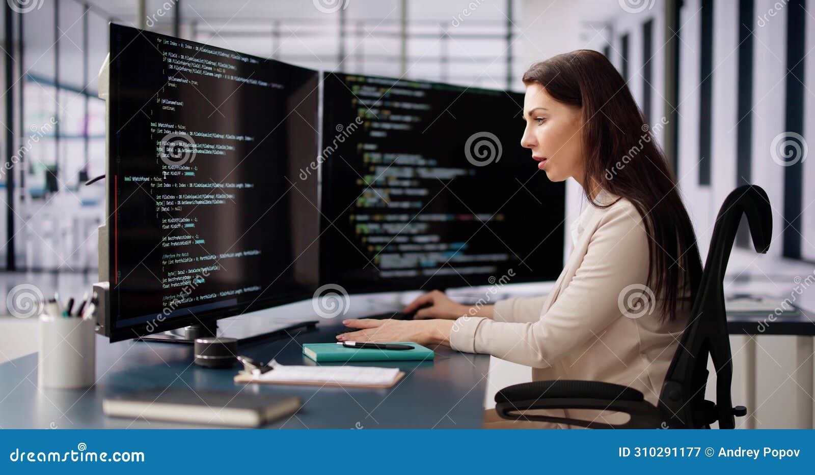 Programmer Woman Coding On Computer Stock Image Image Of Coding Desk