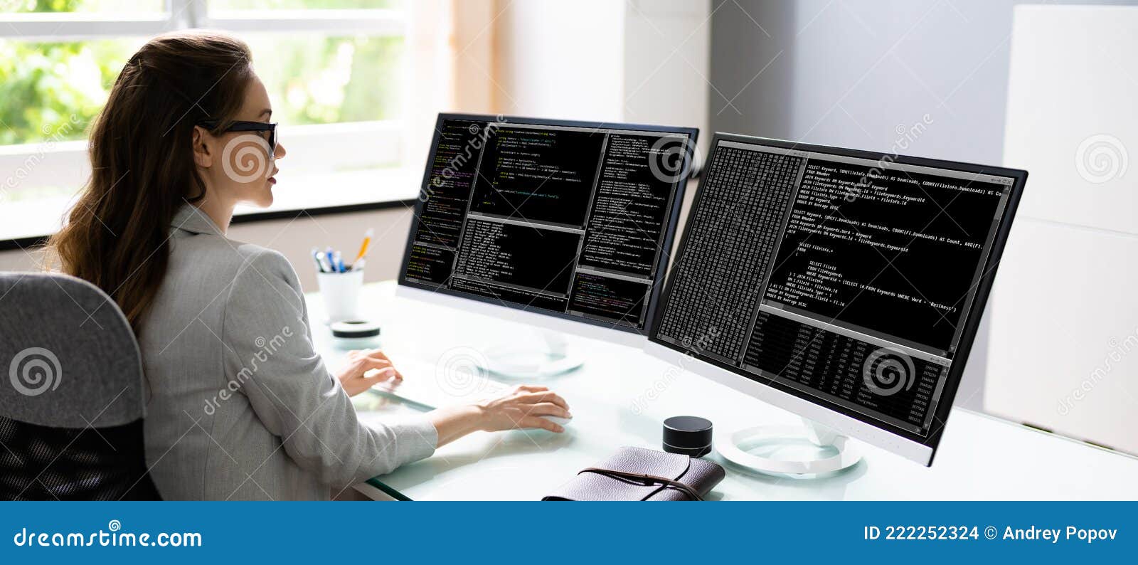 Programmer Woman Coding stock photo. Image of space - 222252324