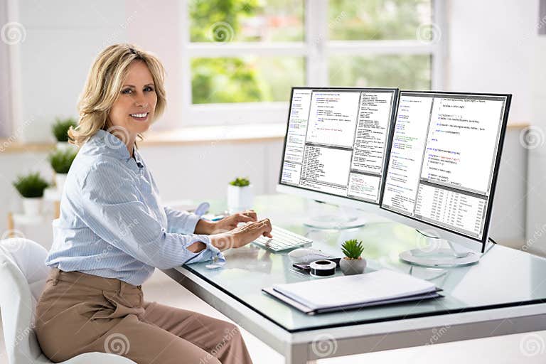 Programmer Woman Coding stock image. Image of closeup - 254048813