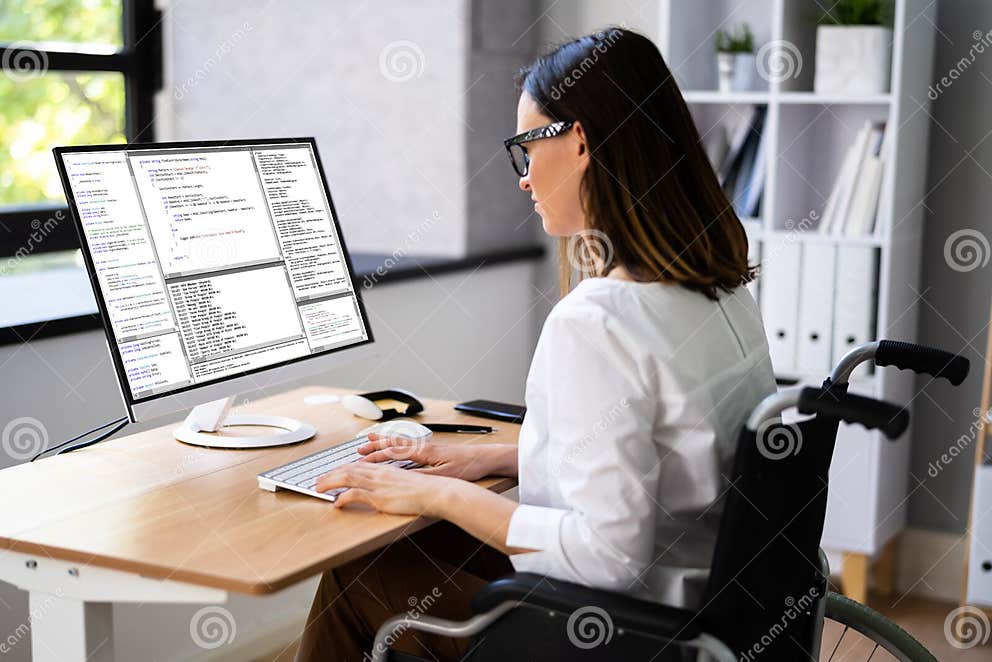 Programmer Woman with Disabilities Working Stock Image - Image of ...