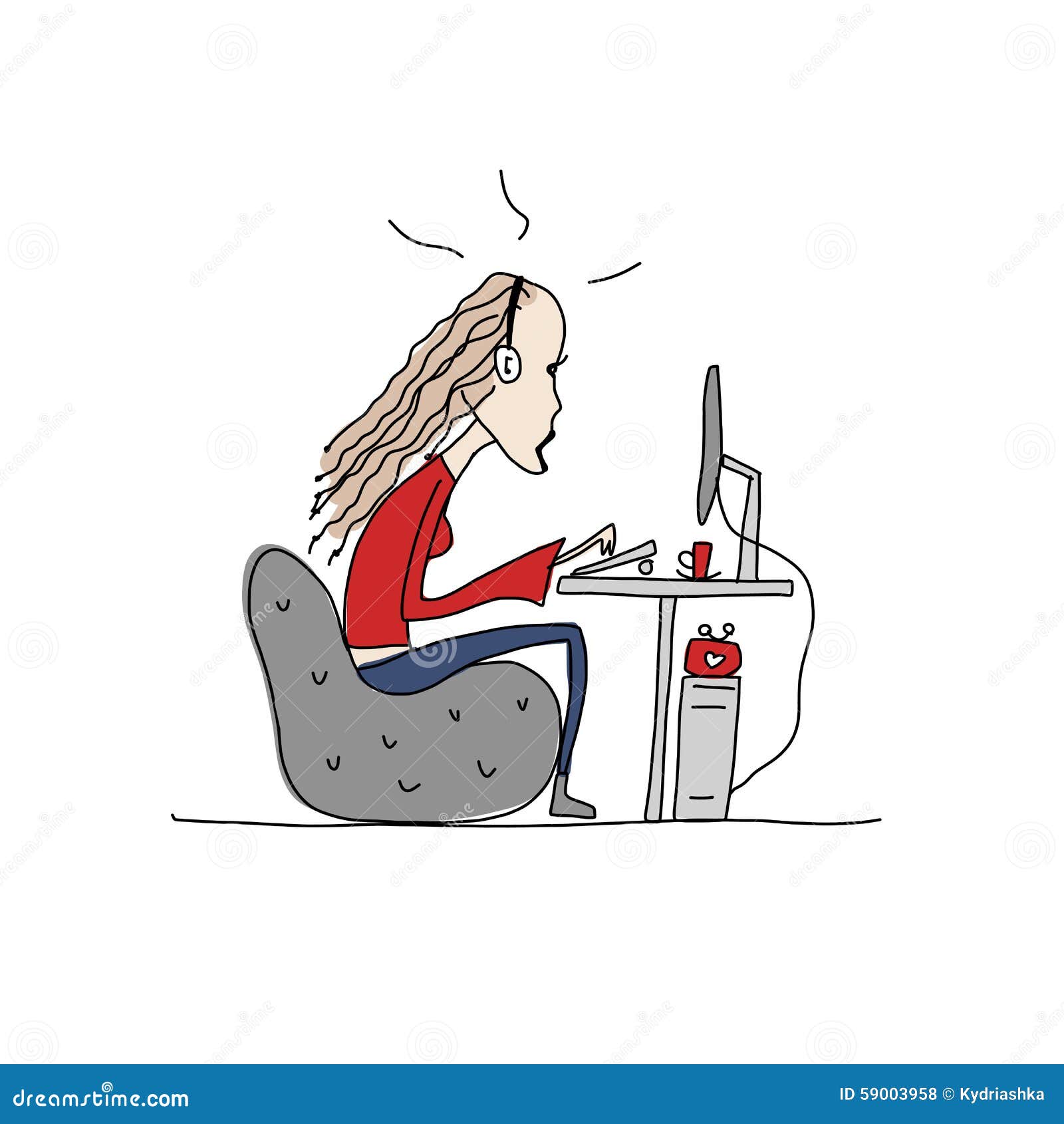 Programmer Woman at Work, Sketch for Your Design Stock Vector ...