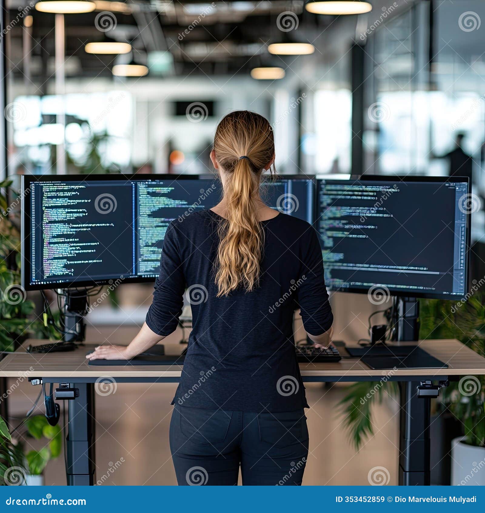 Triple Monitor Setup With Mountain Scenery Stock Photo | CartoonDealer ...