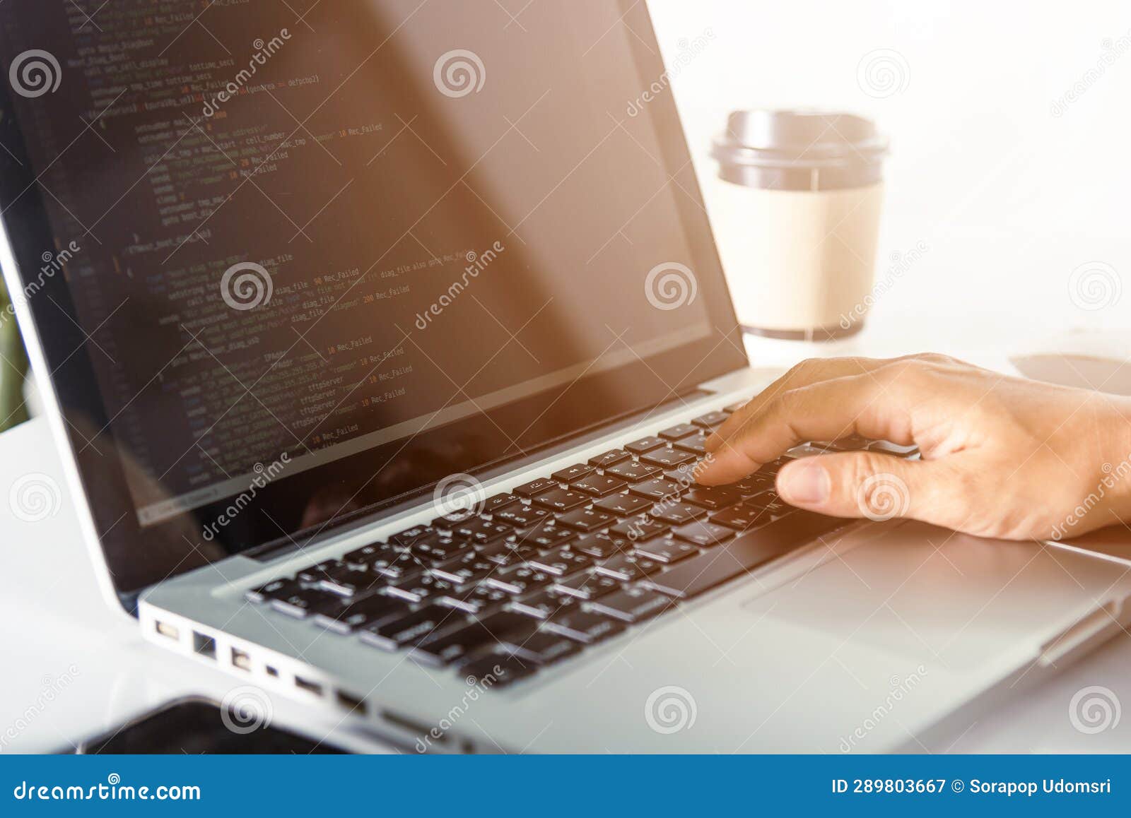 Programmer Woman Writing Program HTML Code Sitting at Workplace in ...