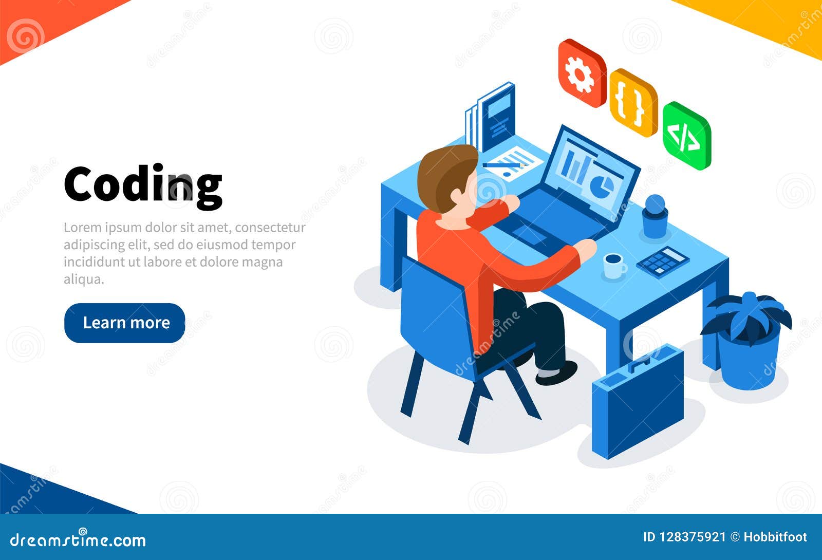 Programmer At Work Concept Coding Or Online Programming Education Flat Isometric Vector
