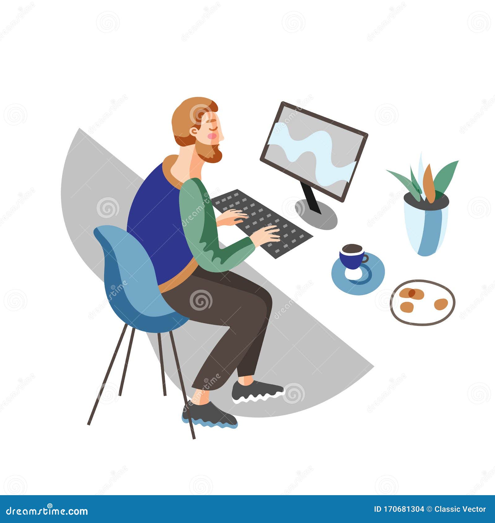 Programmer at Work Flat Vector Illustration Stock Vector - Illustration ...