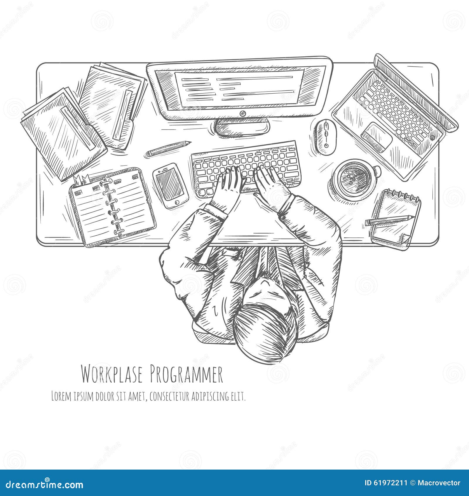 Programmer Work Place Sketch Stock Illustration - Illustration of ...