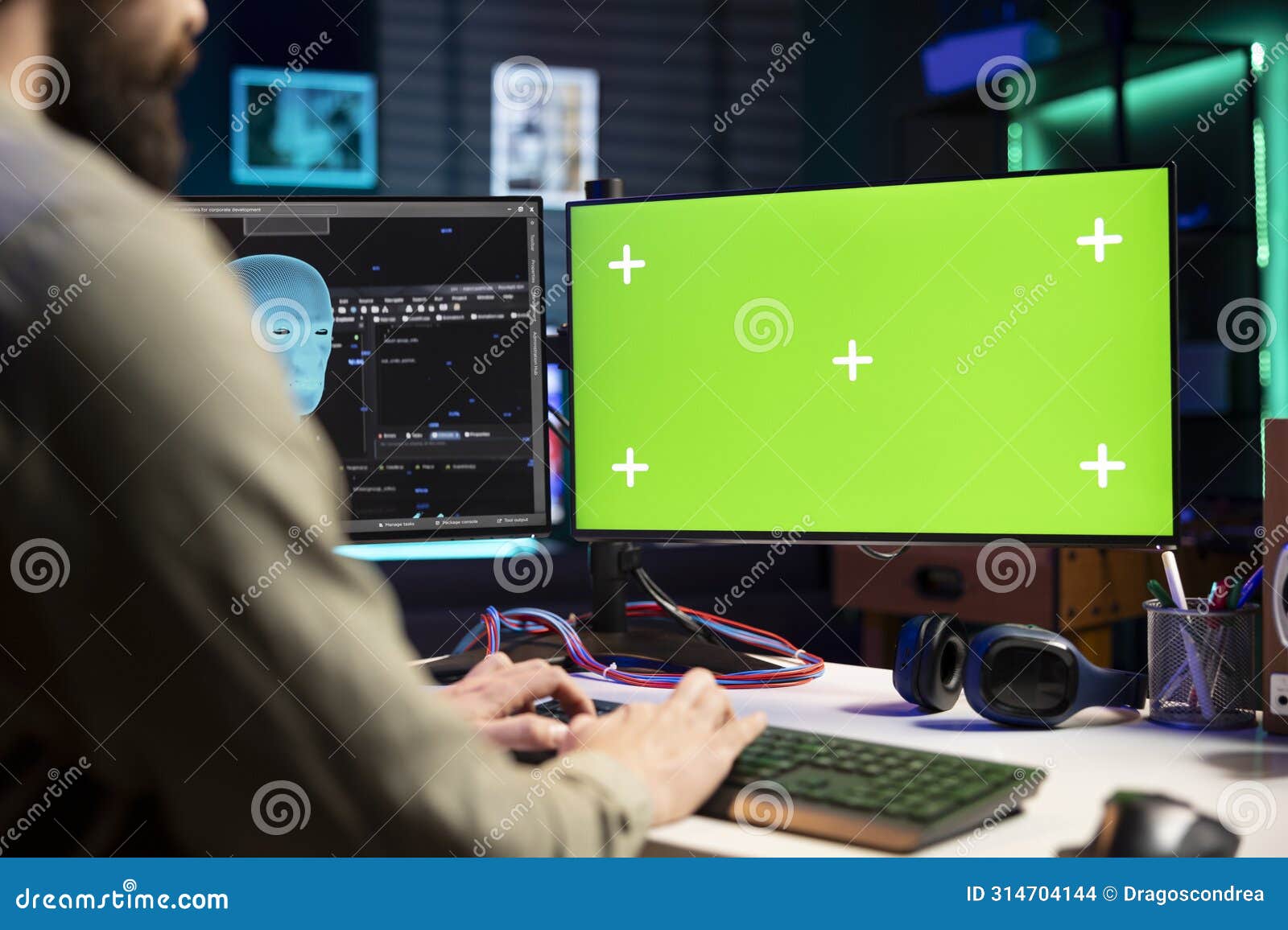 Programmer Working with AI Deep Neural Networks on Mockup Computer ...