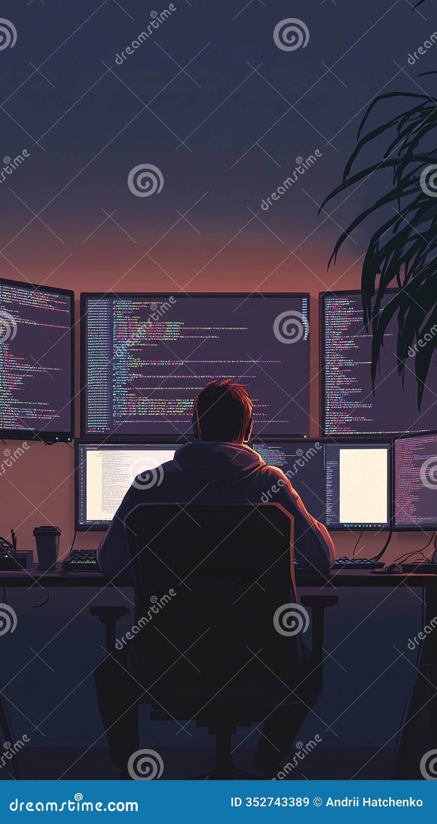 A Programmer Working on Code in a Dark Room Illuminated by Multiple ... A Programmer Working on Code in a Dark Room Illuminated by Multiple ...
