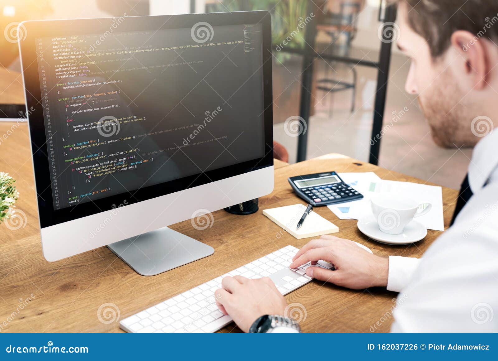 Programmer Working on Code in Office Stock Photo - Image of desk ...
