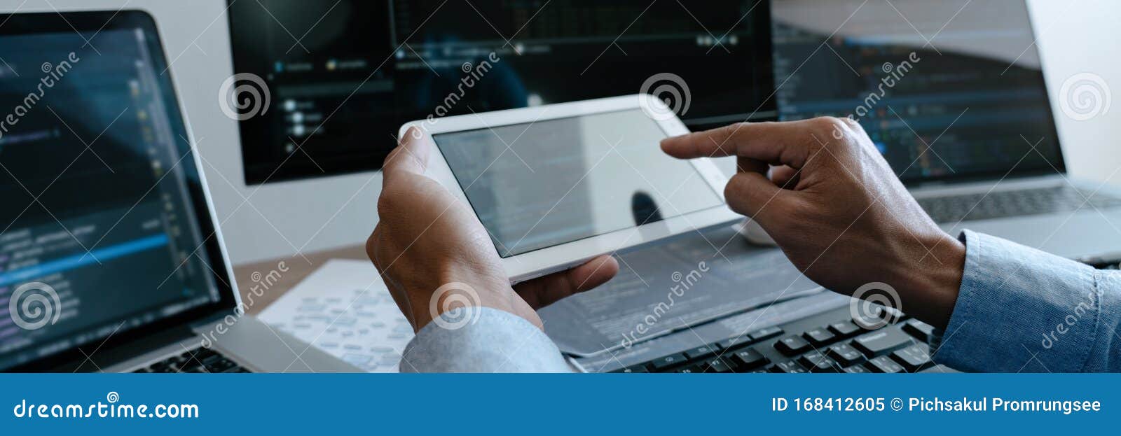 Programmer Working On Computer In It Office Typing Data Coding In Software And Checking Code On