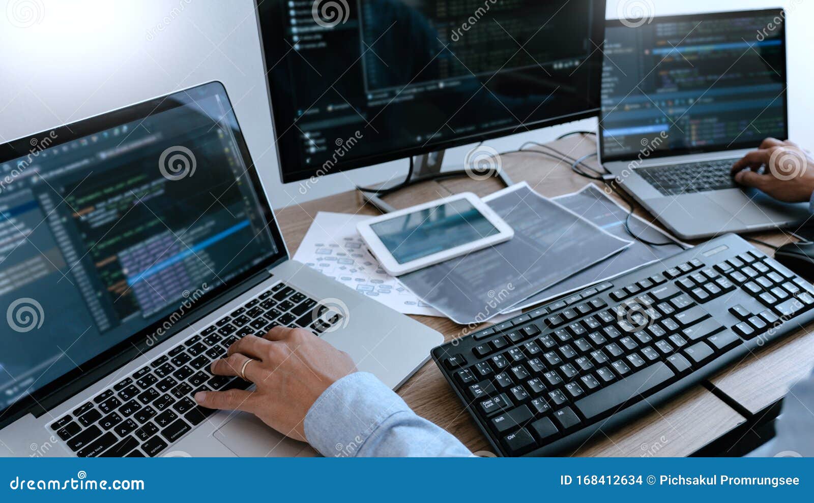 Programmer Working On Computer In It Office Typing Data Coding In Software And Checking Code On