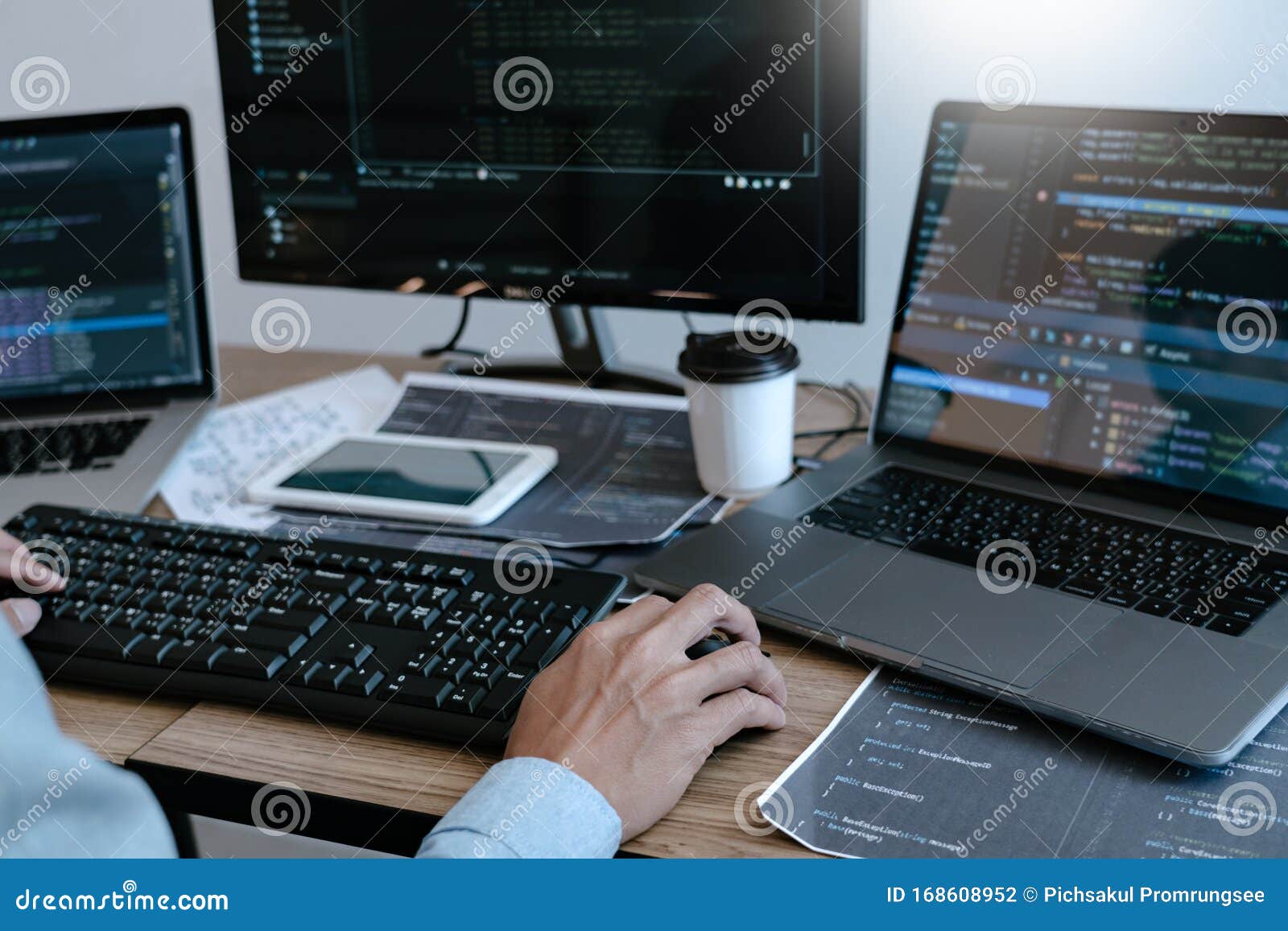 Programmer Working On Computer In It Office Typing Data Coding In Software And Checking Code On