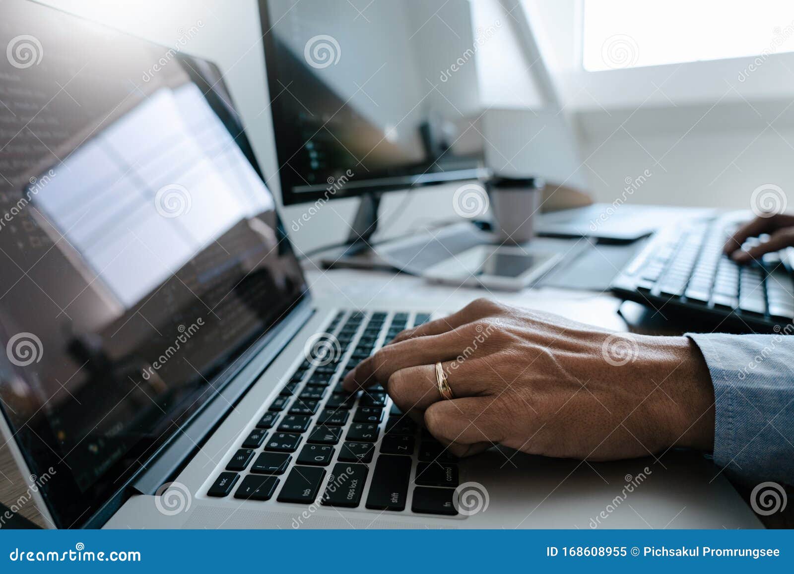 Programmer Working On Computer In It Office Typing Data Coding In Software And Checking Code On