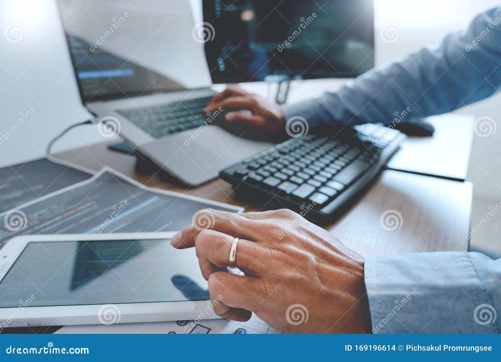 Programmer Working On Computer In It Office Typing Data Coding In Software And Checking Code On