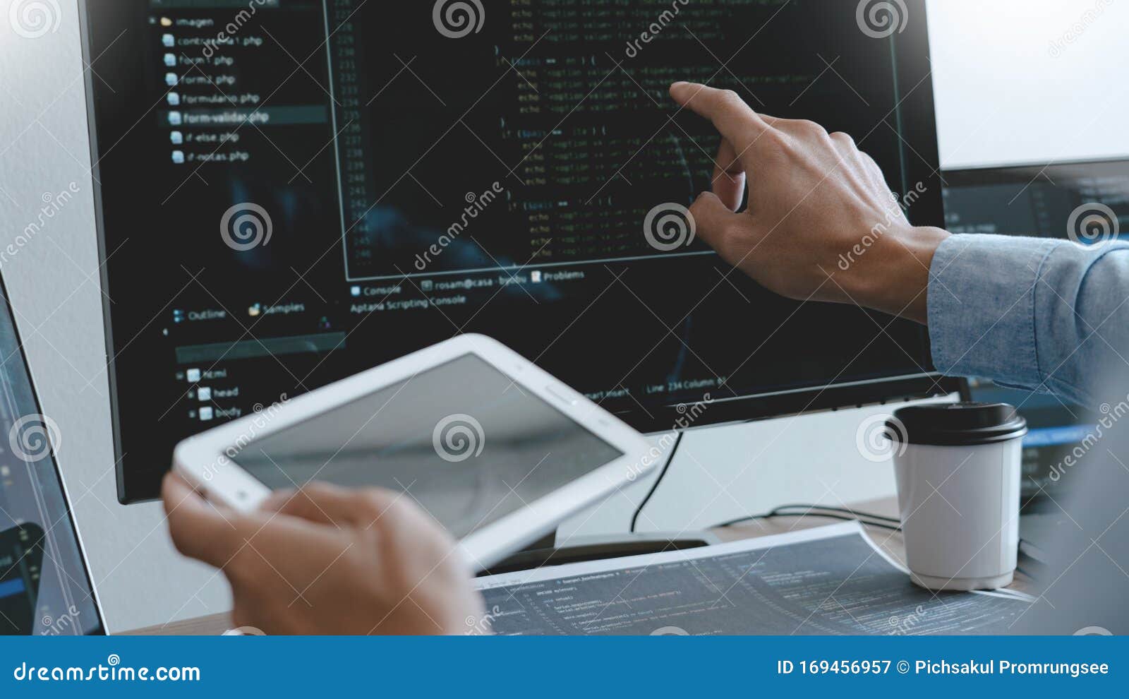 Programmer Working On Computer In It Office Typing Data Coding In Software And Checking Code On