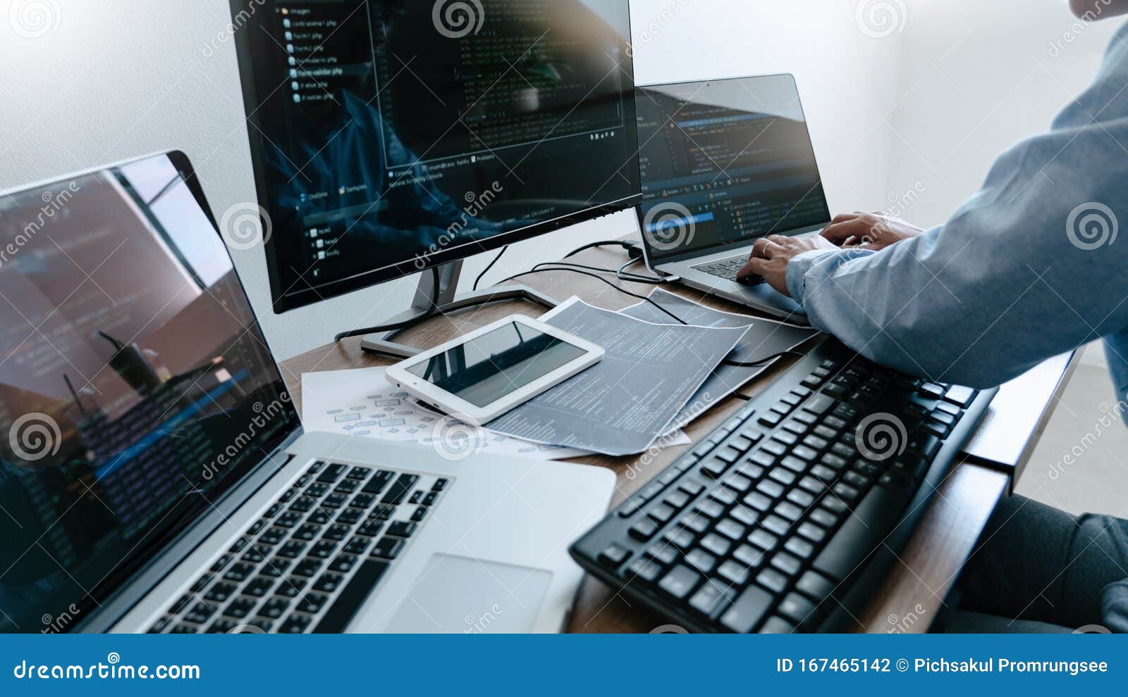 Programmer Working On Computer In It Office Typing Data Coding In Software And Checking Code On