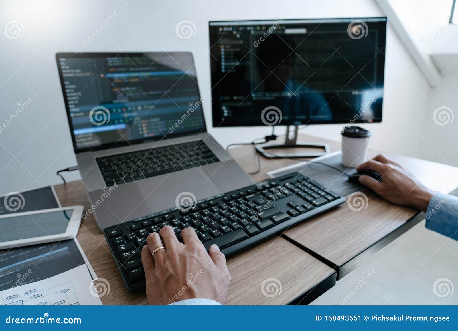 Programmer Working On Computer In It Office Typing Data Coding In Software And Checking Code On