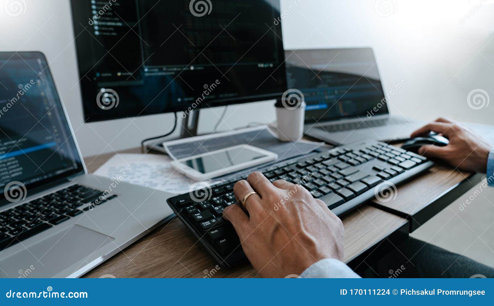 Programmer Working On Computer In It Office Typing Data Coding In Software And Checking Code On