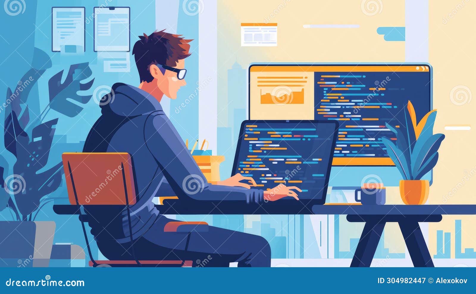 Programmer Working On Computer Programmer In Front Of Computer Screen Programmer Working On