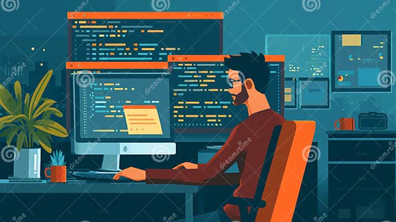Programmer Working On Computer Programmer At Work Programmer Coding Code On Computer Screen 8038