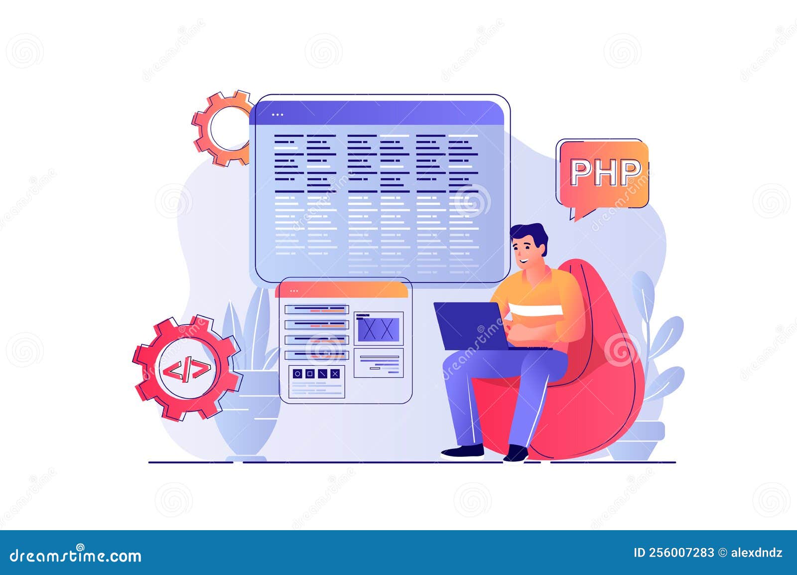 Programmer Working Concept with People Scene. Vector Illustration Stock ...