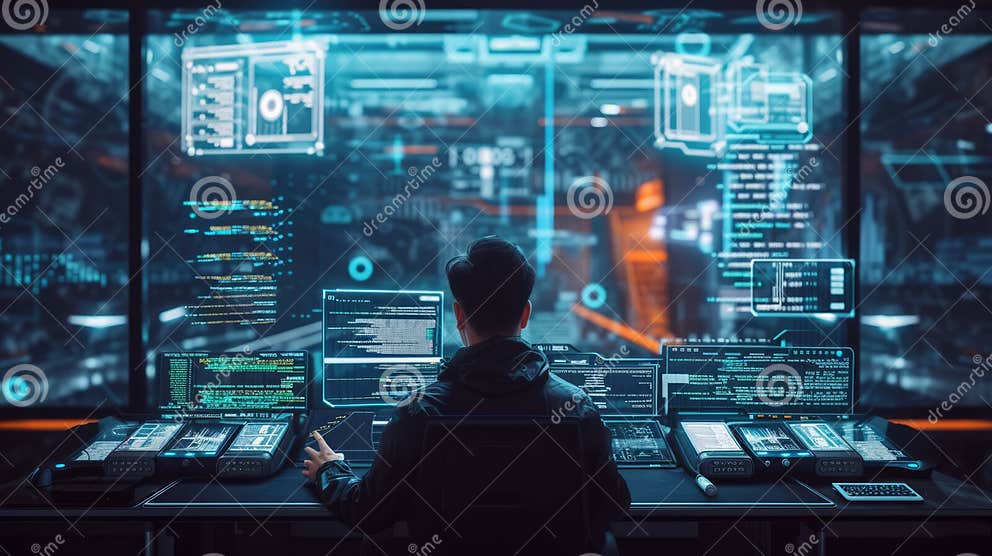 Programmer Working in Data Center AIG41 Stock Illustration ...