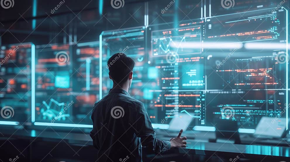 Programmer Working in Data Center AIG41 Stock Illustration ...