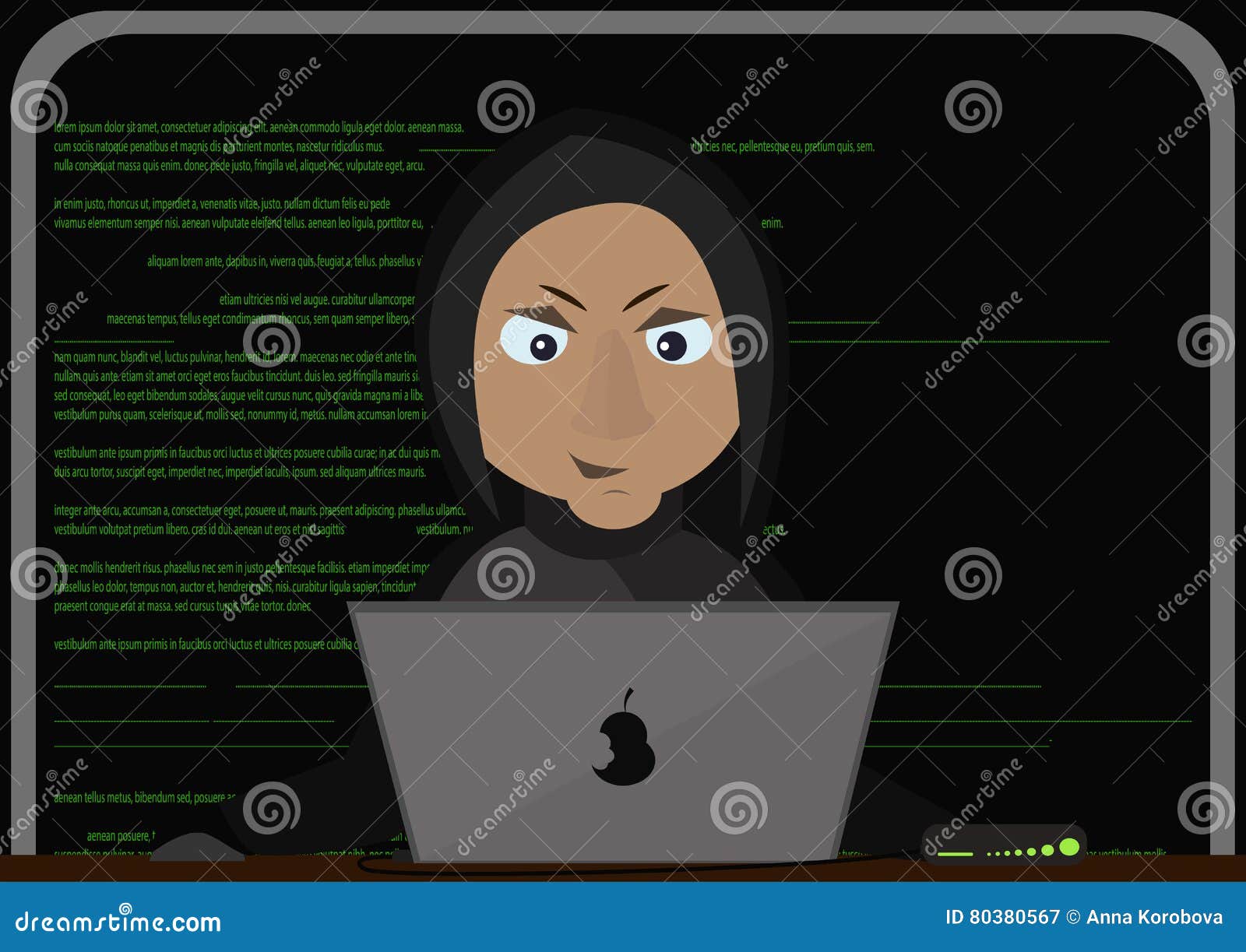 A Programmer, A Hacker Drawn In A Cartoon Flat Style. Illustration Of ...