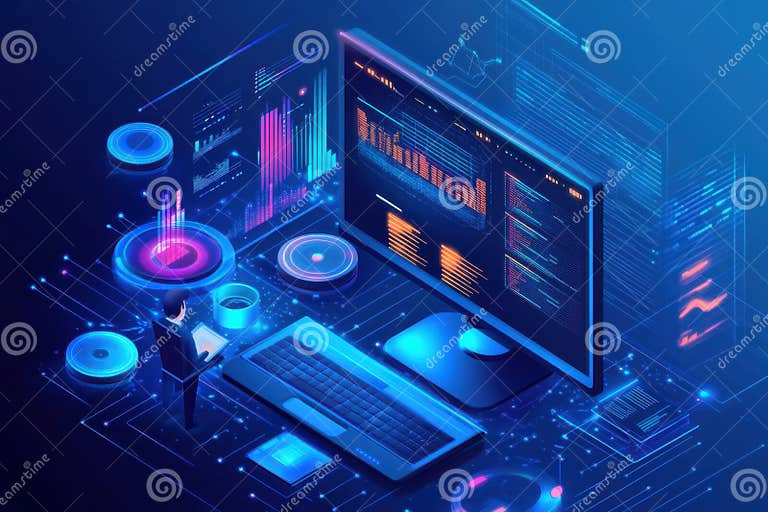 Programmer Working with Futuristic Computer Interface Managing Software ...