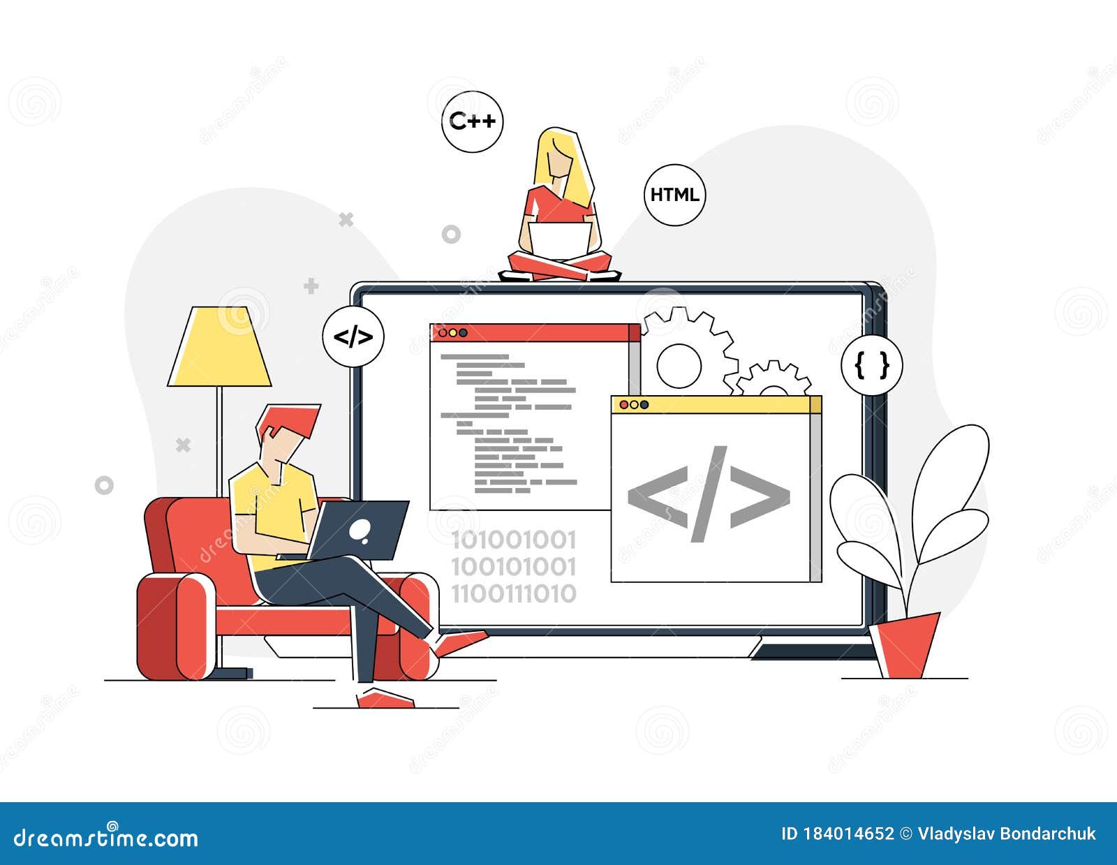 The Programmer is Working on a Laptop. Creation of Computer Code in a ...