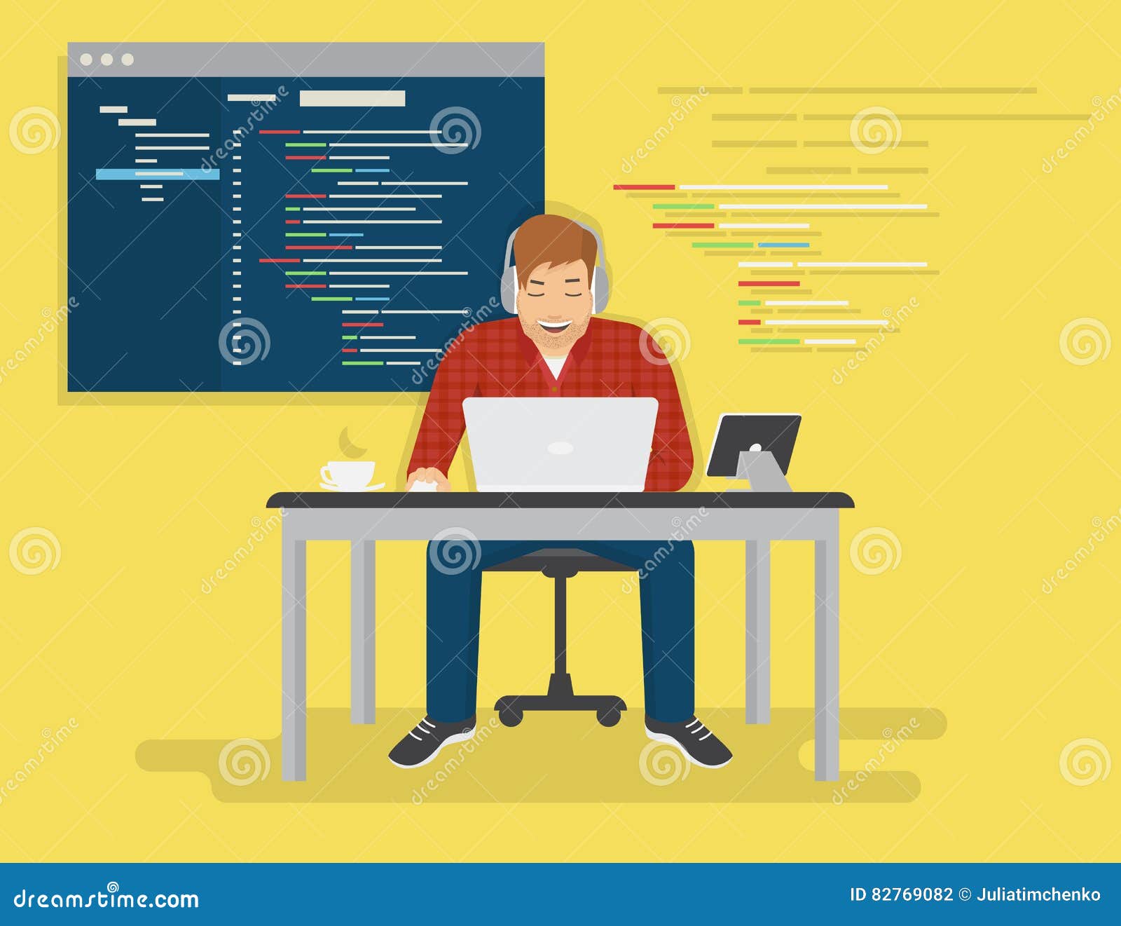 Programmer is Working with Laptop Stock Vector - Illustration of office ... Programmer is Working with Laptop Stock Vector - Illustration of office ...