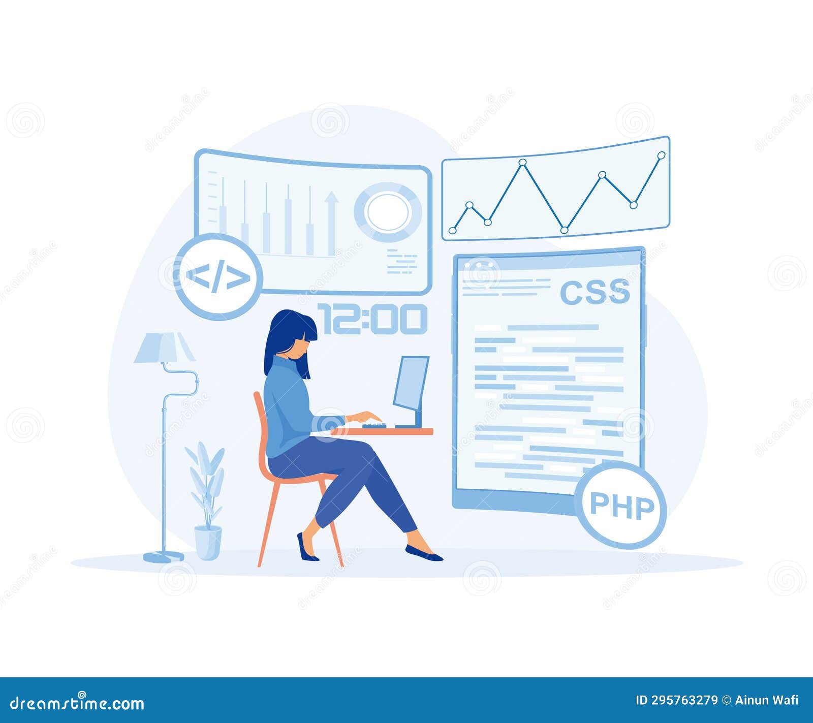 Programmer Working Modern Flat Concept for Web Banner Design. Stock Vector - Illustration of ...