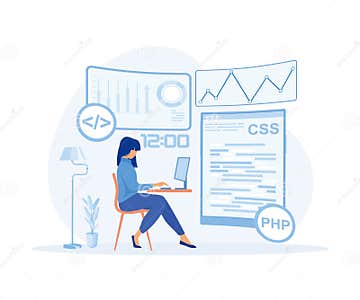 Programmer Working Modern Flat Concept for Web Banner Design. Stock ...