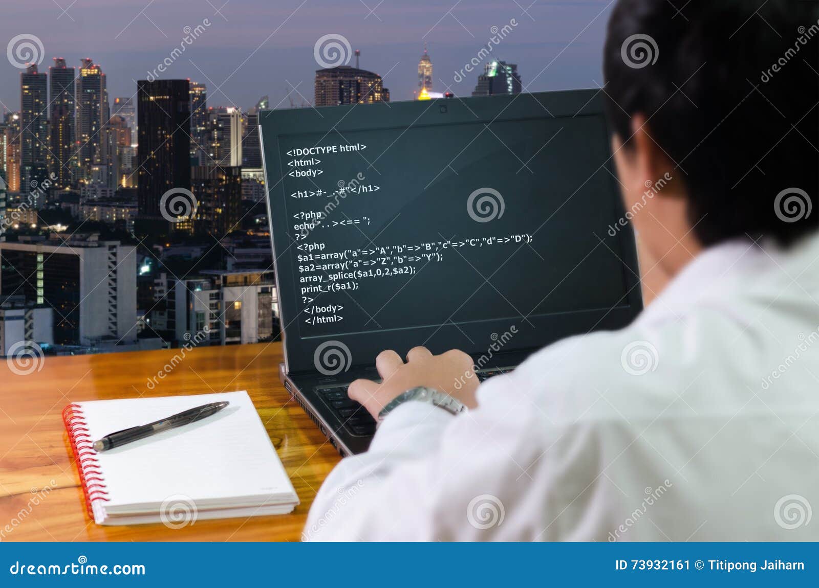 Programmer Working in the Office at Night City Stock Image - Image of ...