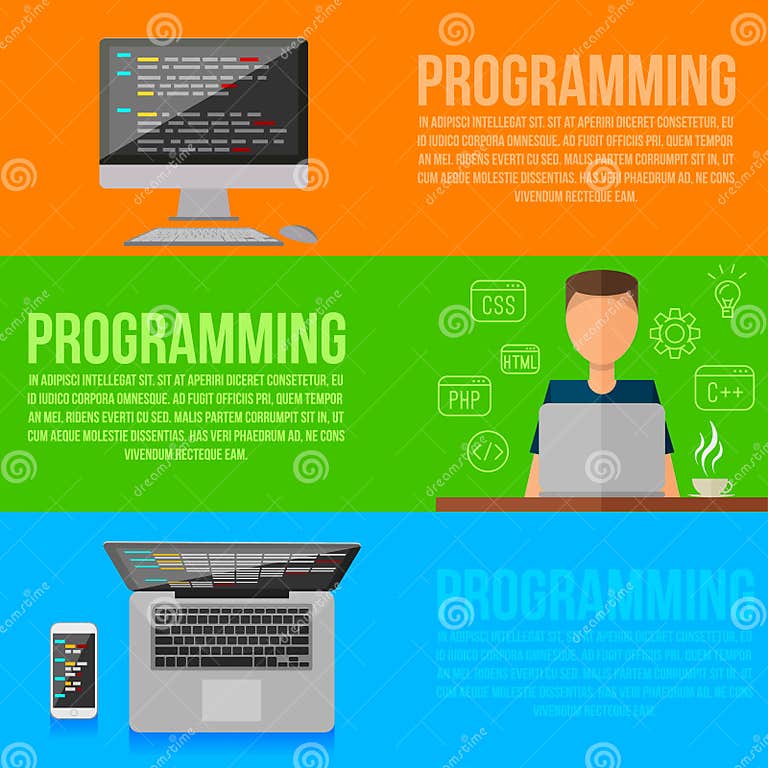 Programmer Working Place . Vector Programmer Gadgets Stock Vector ...