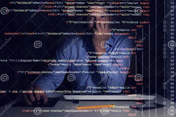 Programmer Working with Programming Code on Computer Screen Stock Photo ...