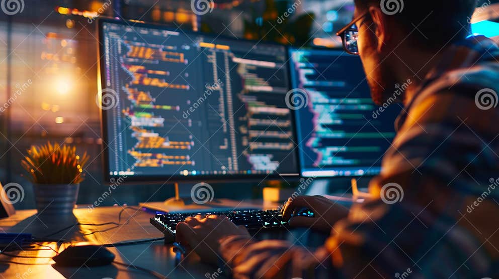 Programmer Working on a Startup Project, Modern Technology, Coding and ... Programmer Working on a Startup Project, Modern Technology, Coding and ...