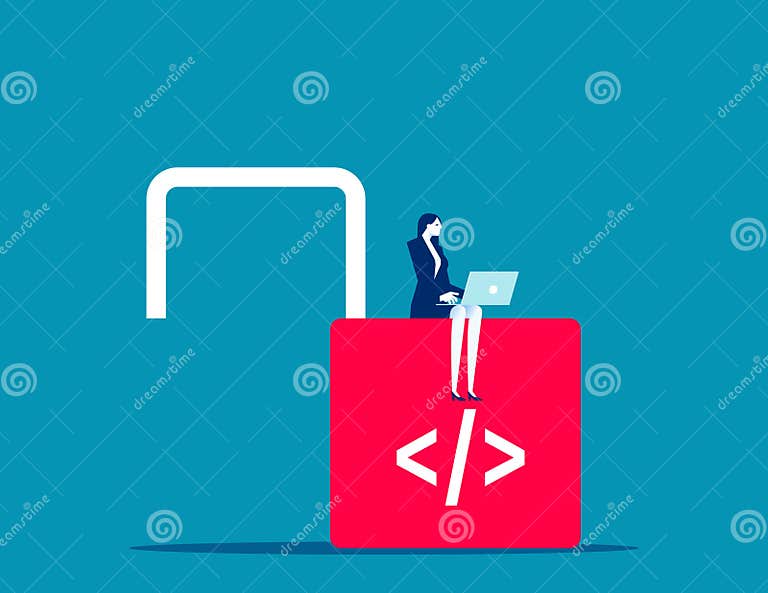 Programmer Working Using Computer Laptop Working on Unlock Lock with ...