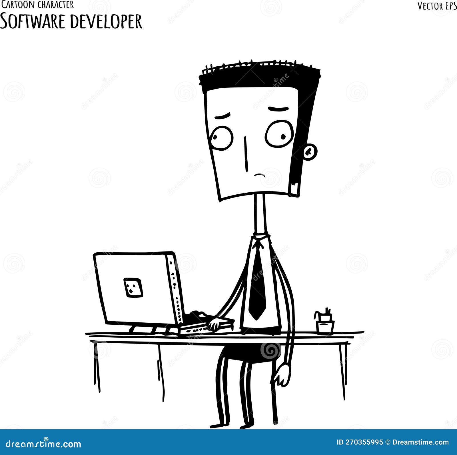 Programmer Working on Web Development on Laptop Computer. Software Developers. Hand Drawn Vector ...