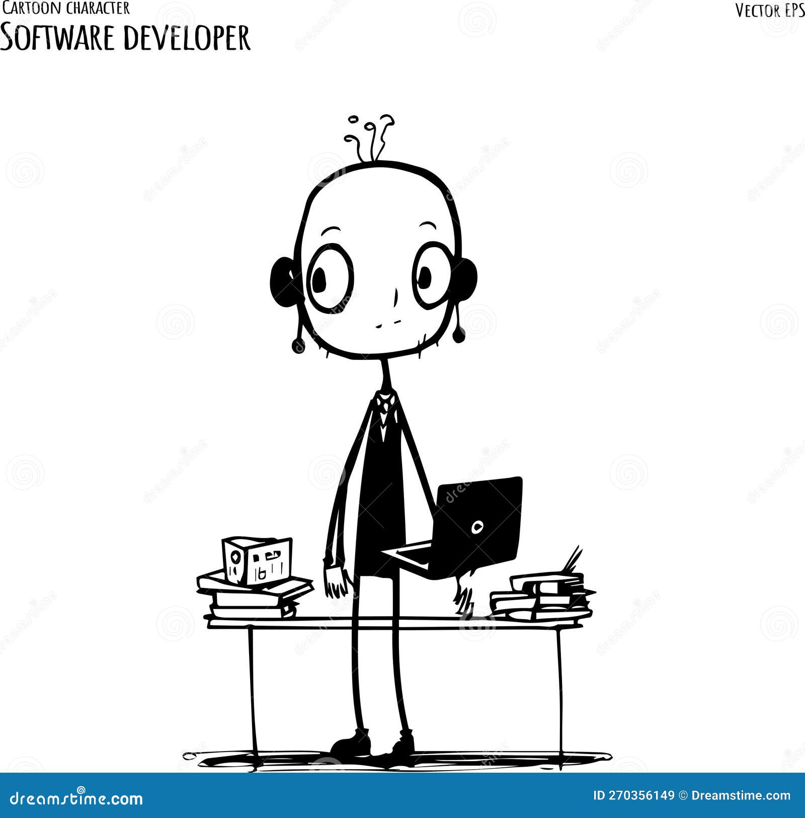 Programmer Working on Web Development on Laptop Computer. Software Developers. Hand Drawn Vector ...