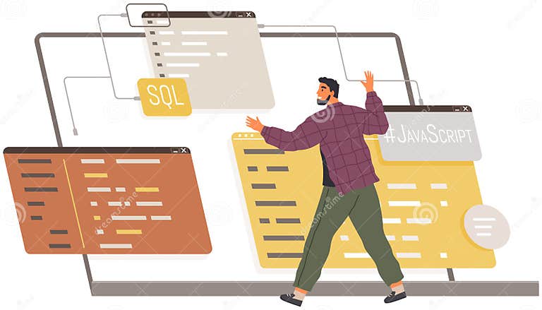 Programmer is Working on Writing Codes on Special Language Sql and Java Script, Program Code ...