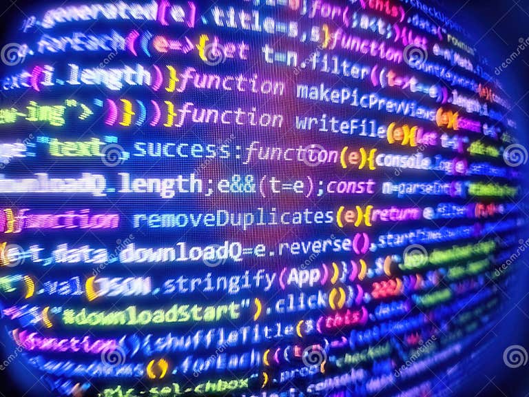 Programmer Workplace. Abstract Program Code on Computer Screen. Programmer Working of Software ...