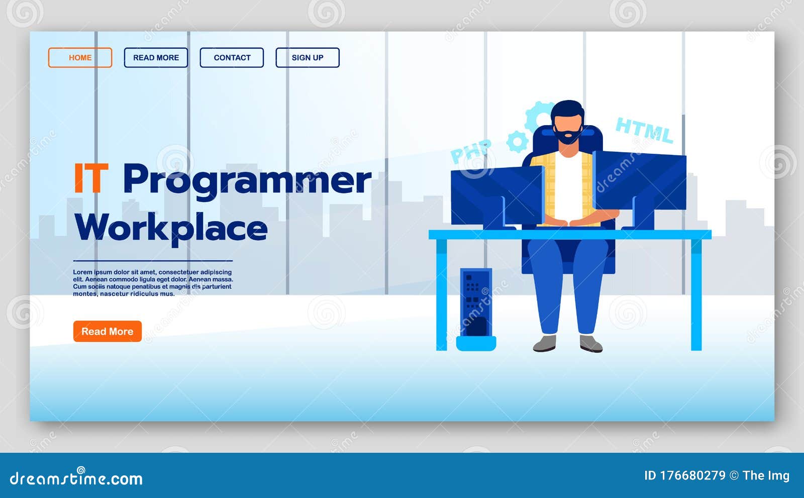 It Programmer Workplace Landing Page Vector Template Stock Vector - Illustration of business ...
