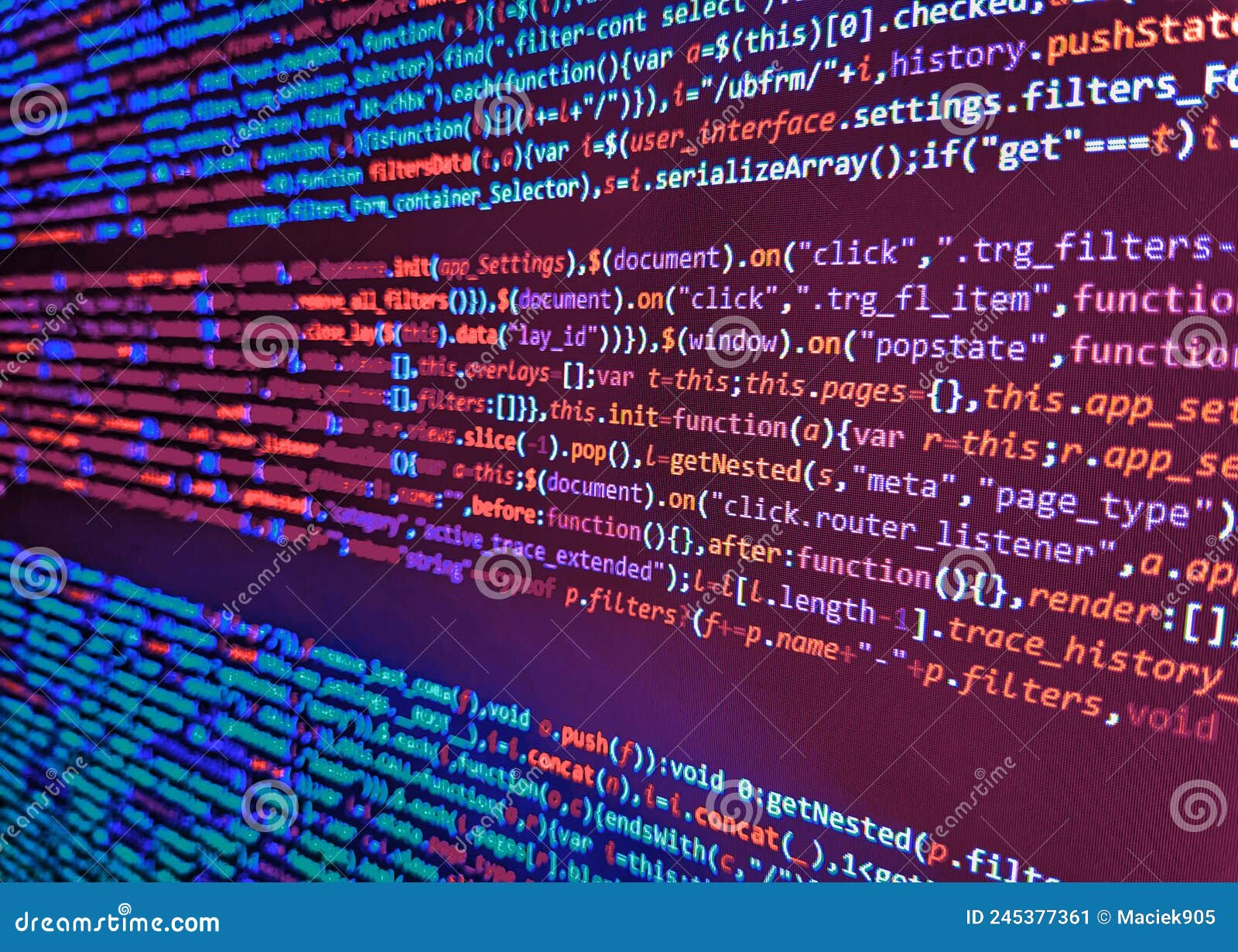 Programmer Workplace. Screen of Web Developing Javascript Code. Close ...