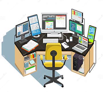Programmer Workplace on White Background. Vector Stock Vector ...