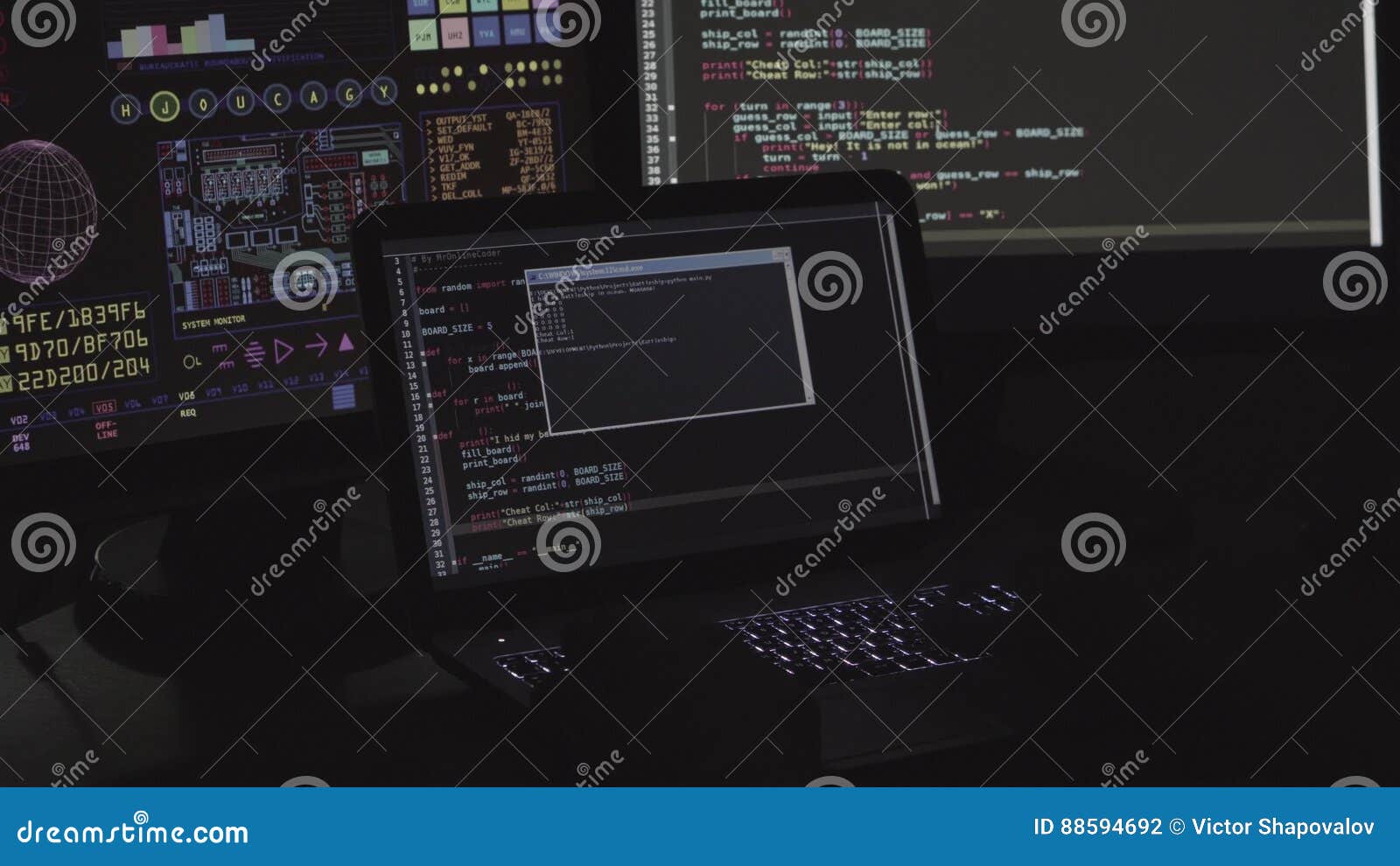 It Programmer Write Code Program on the Laptop in Dark Room Stock ...