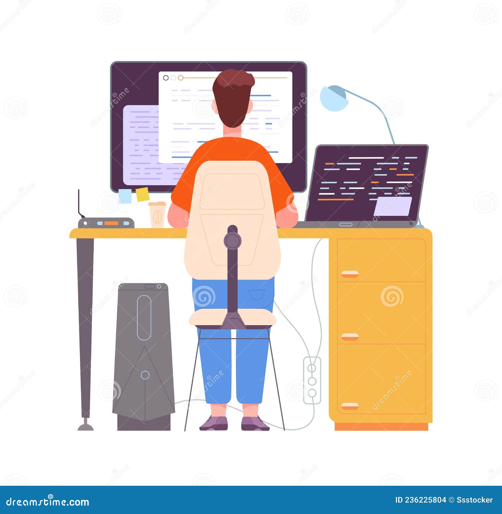 Programmer Writing Code. Work Software Developer at Computer Desk with ...